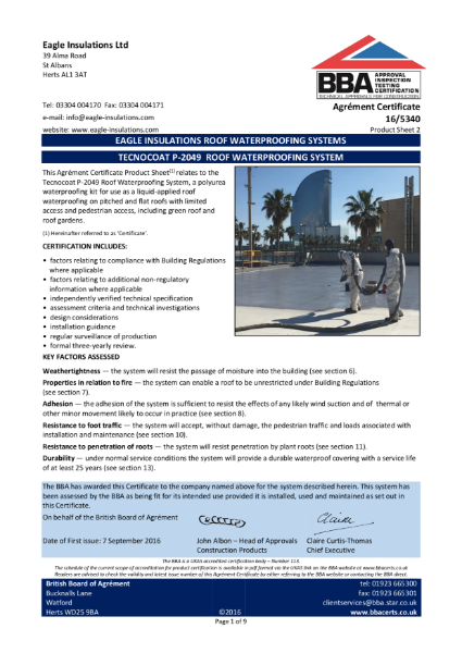 Tecnocoat - BBA Approval Inspection Testing Certification | Eagle ...