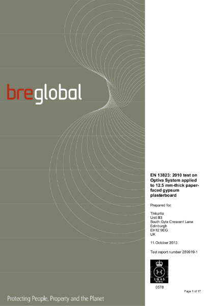 BRE GLOBAL - OPTIVA 5 PLASTERBOARD | Tikkurila UK | NBS Source
