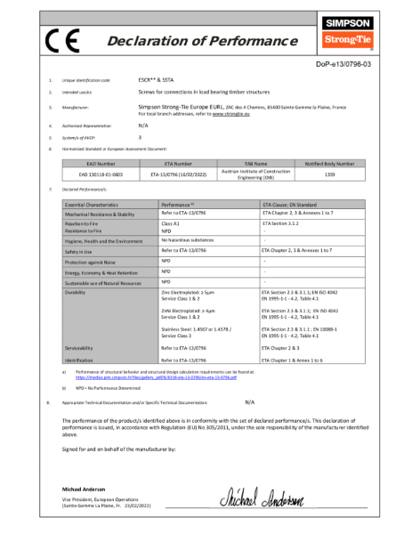 Declaration Of Performance | Simpson Strong-Tie | NBS Source