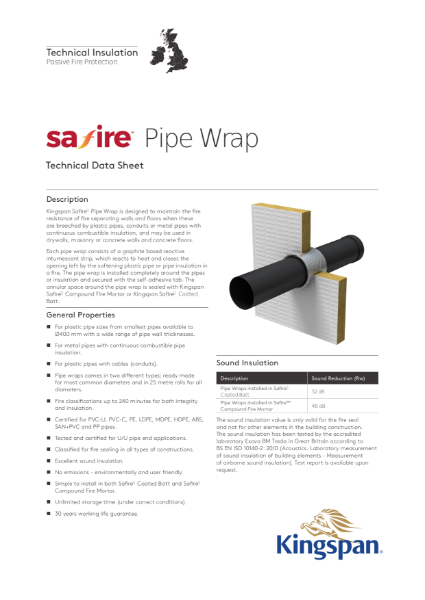 Kingspan Safire Pipe Wrap Datasheet | NBS Source