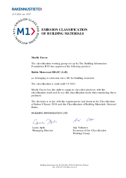 EMISSION CLASSIFICATION OF BUILDING MATERIALS | Rubio Monocoat UK | NBS ...
