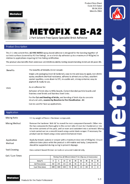 Metolux® Metofix CB-A2 Fire - Fire Rated Brick Slip Adhesive | Chemfix ...