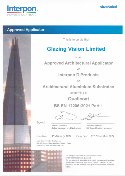 Interpon Approved Applicator Certificate - 2024 | Glazing Vision Ltd ...