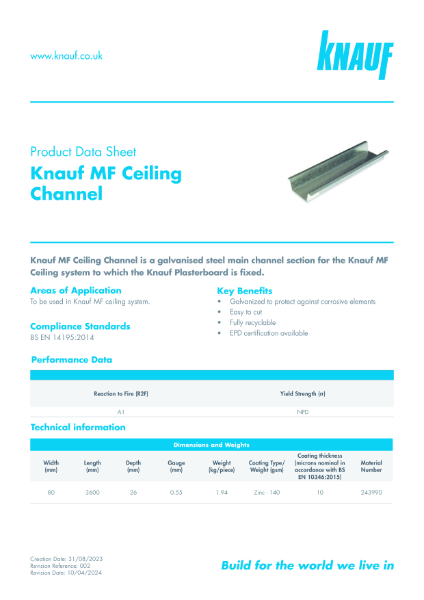 Knauf MF Ceiling Channel Data Sheet | NBS Source