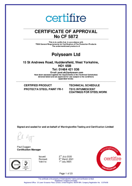 Protecta Interior Paint FR-1 Certifire | Protecta (Polyseam Ltd) | NBS ...