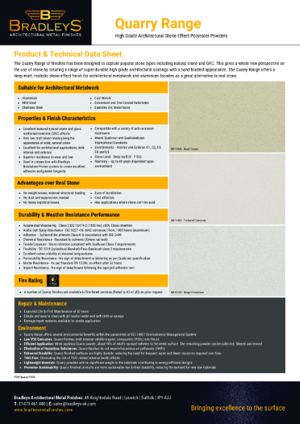 Quarry Product & Technical Data Sheet | Bradleys Architectural Metal Finishes | NBS Source