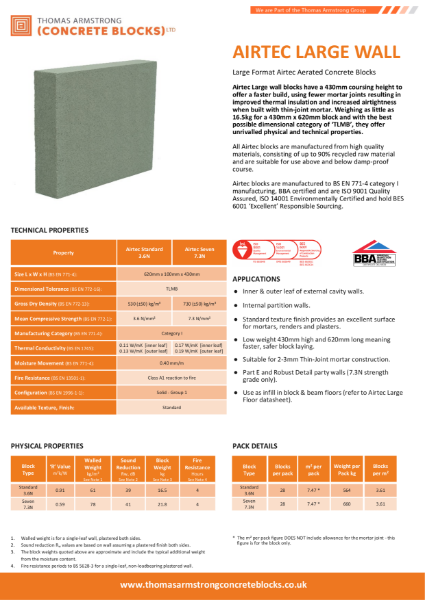 Airtec Large Format Wall Block Datasheet | NBS Source