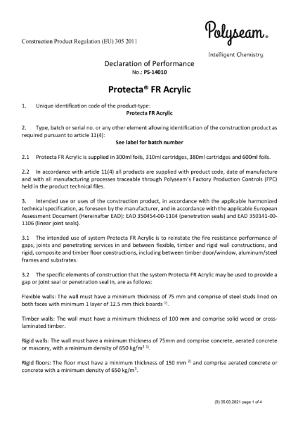 Protecta FR Acrylic DoP | Protecta (Polyseam Ltd) | NBS Source