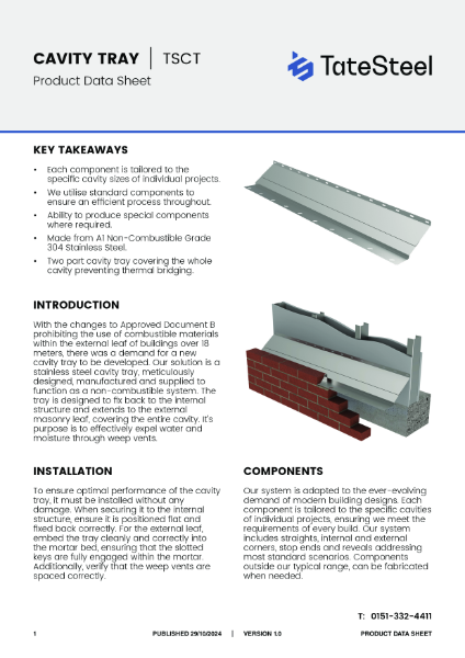 Tate Steel - Masonry Support Data Sheet - V1 | Tate Steel Ltd | NBS Source