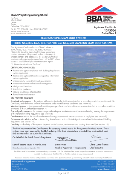 BEMO BBA Certificate | BEMO Project Engineering UK Ltd | NBS Source