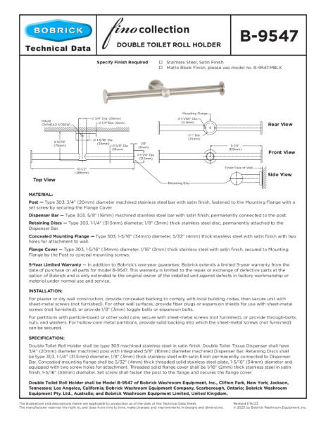 B-9547 Technical Data Sheet | NBS Source