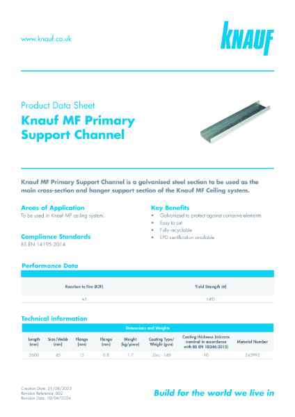 Knauf MF Primary Support Channel Data Sheet | NBS Source