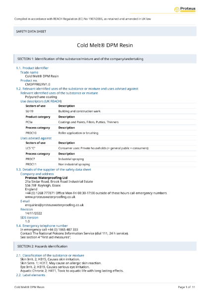 Material Safety Data Sheet - Proteus Cold Melt® DPM Primer (Resin ...