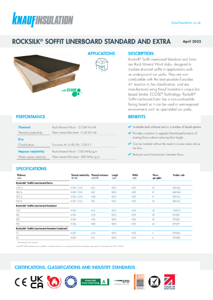Knauf Insulation Rocksilk® Soffit Linerboard - Product Datasheet | NBS ...