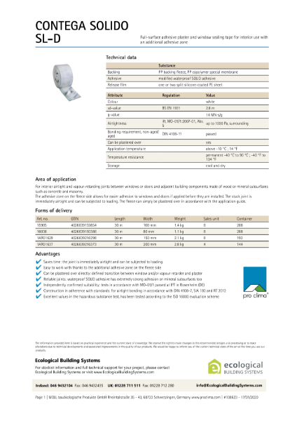Contega Solido SL-D Technical Datasheet | NBS Source