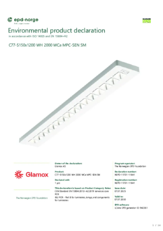 NEPD-11701-11641 C77-S150x1200 WH 2000 WCa MPC-SEN SM.pdf | Glamox AS ...