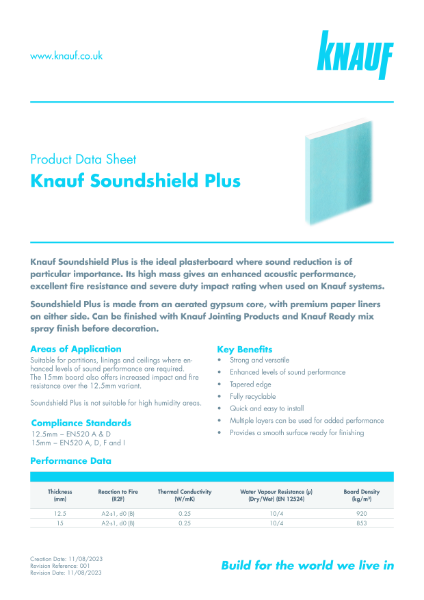 Knauf Soundshield Plus Data Sheet | Knauf UK | NBS Source