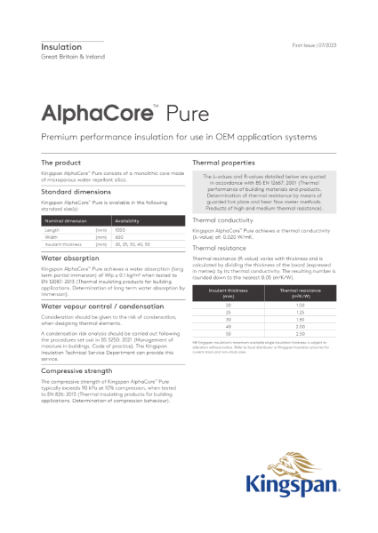 Kingspan AlphaCore Pure - 07/23 | NBS Source