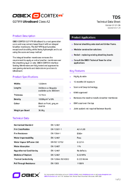 OBEX CORTEX 0271FR UltraBoard_TDS | OBEX Protection Ltd | NBS Source