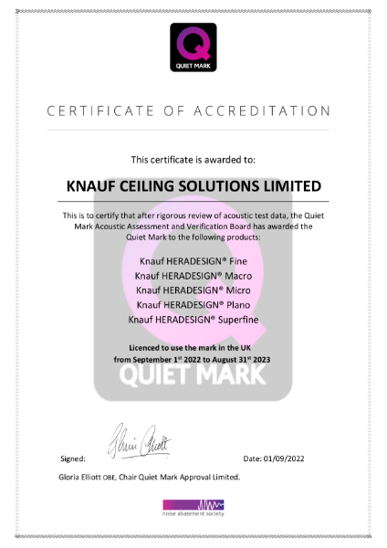 Quiet Mark Certification Knauf 2022- 2023 | Knauf Ceiling Solutions ...