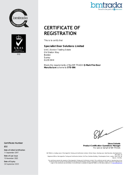 BM Trada Certificate of Registration | Specialist Door Solutions | NBS ...