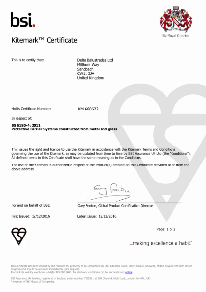 Kitemark Certification | Delta Balustrades Ltd | NBS Source