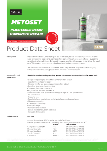 Metolux® Metoset Injectable Product Data Sheet | Chemfix Products Ltd ...