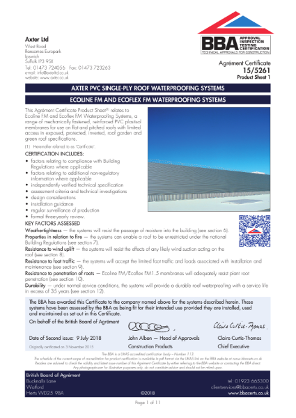 15/5261 PS1- Axter Ecoflex FM/Ecoline FM Roof Waterproofing System ...