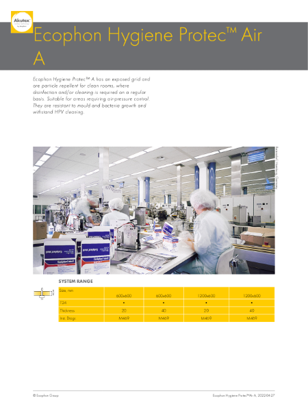 Ecophon Hygiene ProtecAir A | Saint-Gobain Ecophon | NBS Source