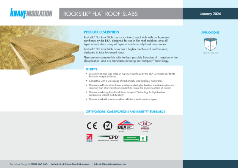 Knauf Insulation Rocksilk® Flat Roof Slabs - Product Datasheet | NBS Source