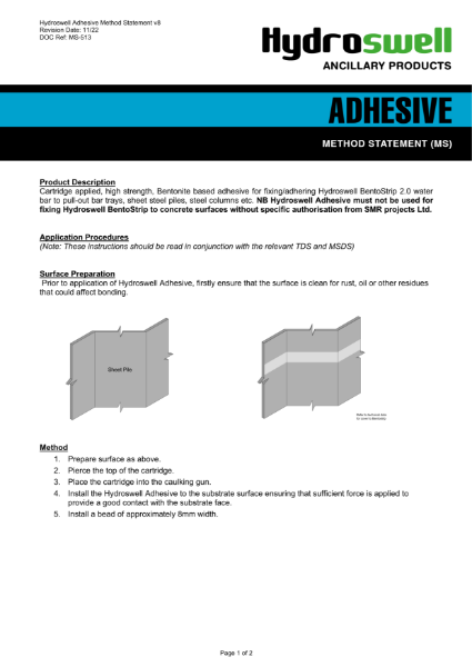 Hydroswell Adhesive Method Statement | SMR PROJECTS LIMITED | NBS Source