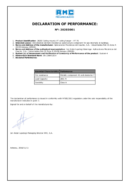 DECLARATION OF PERFORMANCE N 20203 | AMC Mecanocaucho ® | NBS Source