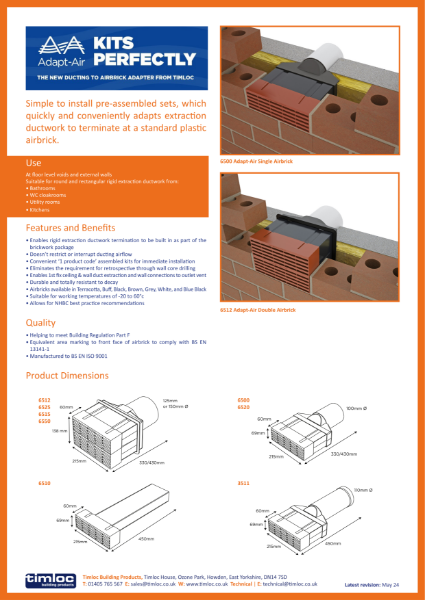 Timloc Building Products Adapt-Air Datasheet | NBS Source