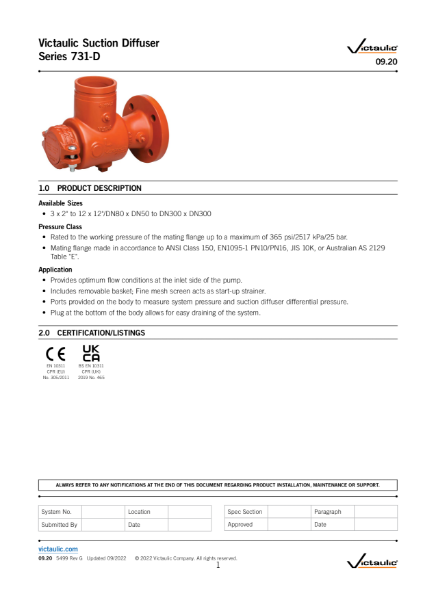 Victaulic Suction Diffuser Series 731-D | NBS Source