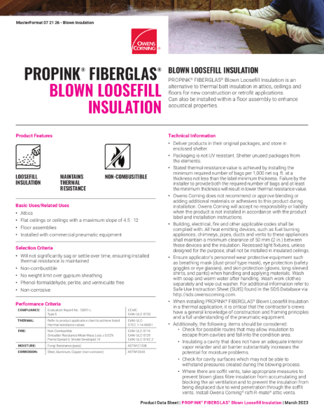 ProPink® Fiberglas® Blown Loosefill Insulation | Owens Corning | NBS ...