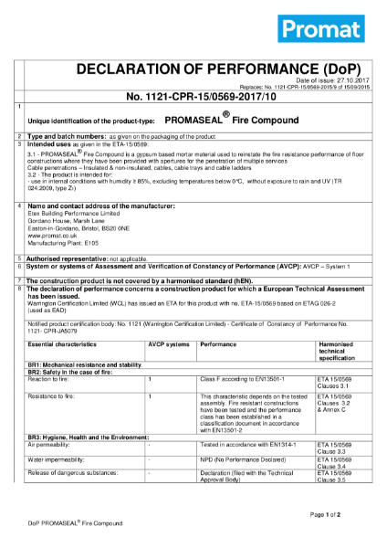 Promaseal Fire Compound Declaration Of Performance Promat Uk Nbs Source