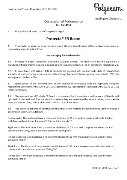 Protecta FR Board DoP | Protecta (Polyseam Ltd) | NBS Source