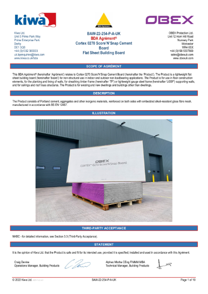 Cortex 0270 Score'N'Snap Board KIWA BDA | OBEX Protection Ltd | NBS Source