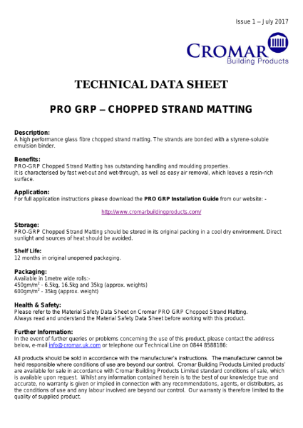 PRO-GRP-Chopped-Strand-Matting | Cromar Building Products | NBS Source