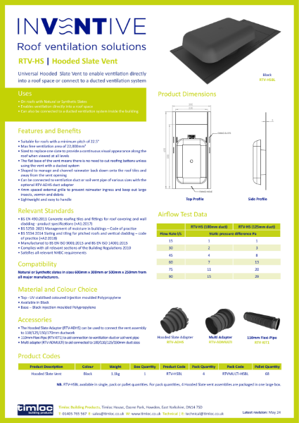 Timloc Building Products RTV-HS Hooded Slate Vent Datasheet | NBS Source