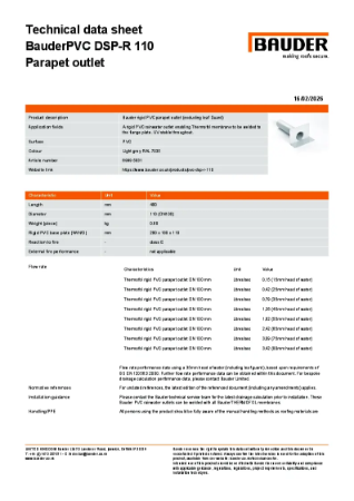 BauderPVC DSP-R 110 Parapet Outlet | Bauder Ltd | NBS Source