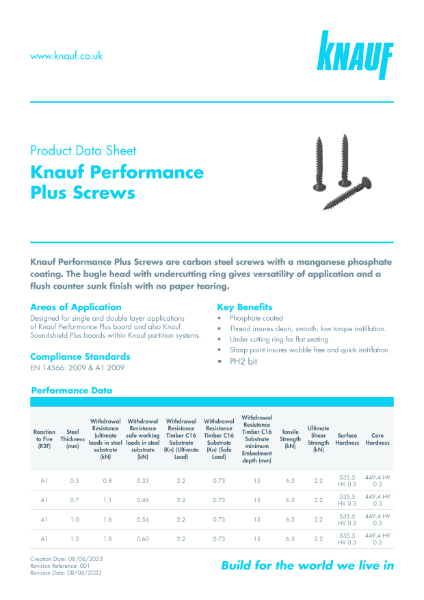 Knauf Performance Plus Screws Data Sheet | Knauf UK | NBS Source