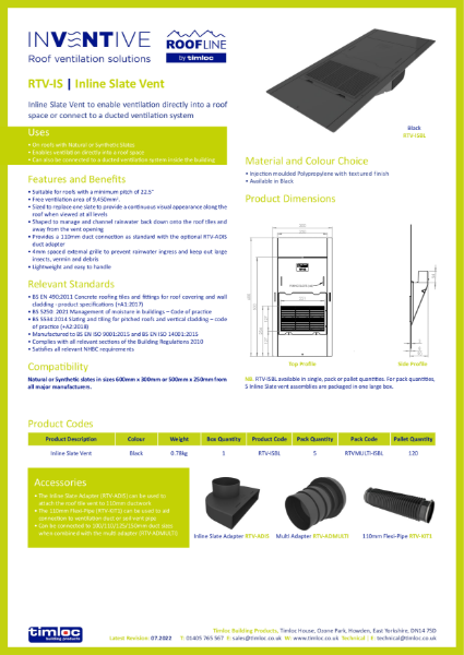 Inline Slate Vent Datasheet | NBS Source