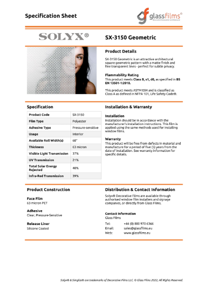 SX-3150 Geometric Specification Sheet | NBS Source