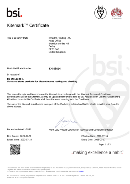 BS Kitemark: Certificate no. KM08014 | Welsh Slate | NBS Source