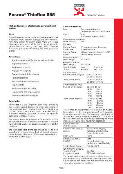 Fosroc Thioflex 555 Product Datasheet | NBS Source