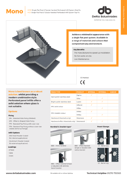 Mono M310/M311 Balustrade System with Glass Infill Data Sheet | NBS Source